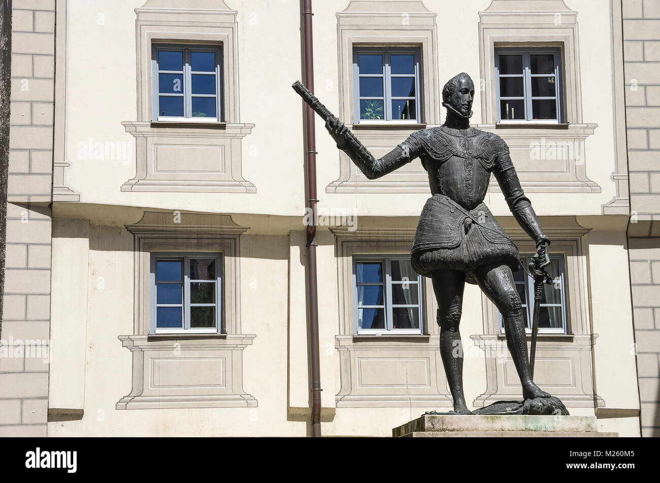 The statue of John of Austria on the Zieroldsplatz Square in Regensburg ...