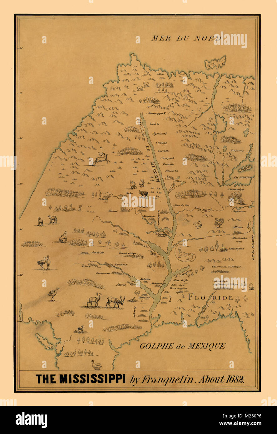 Historical map of the Mississippi River circa 1682 Stock Photo - Alamy