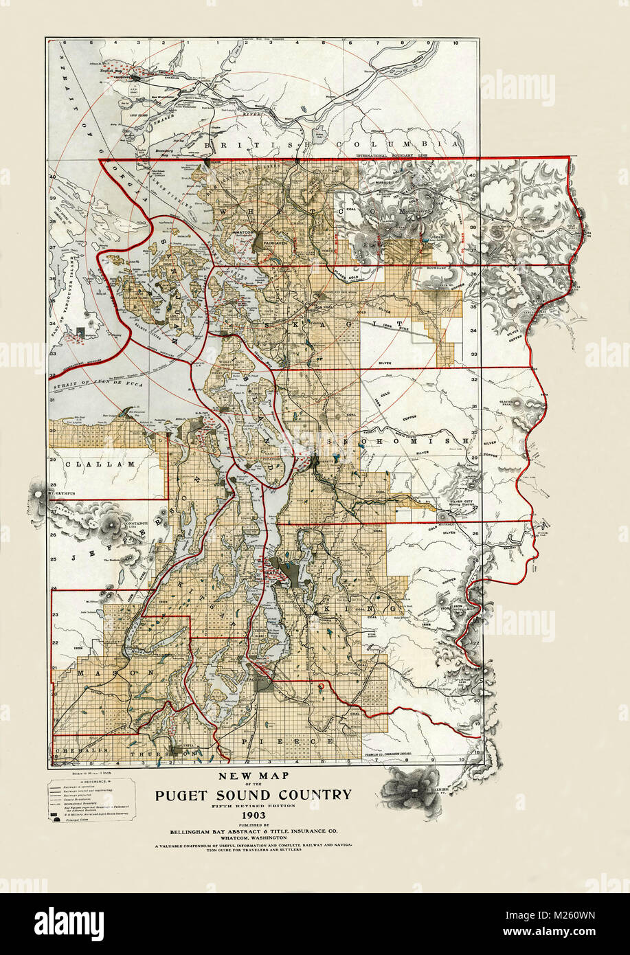 Historical map of Puget Sound circa 1903 Stock Photo - Alamy