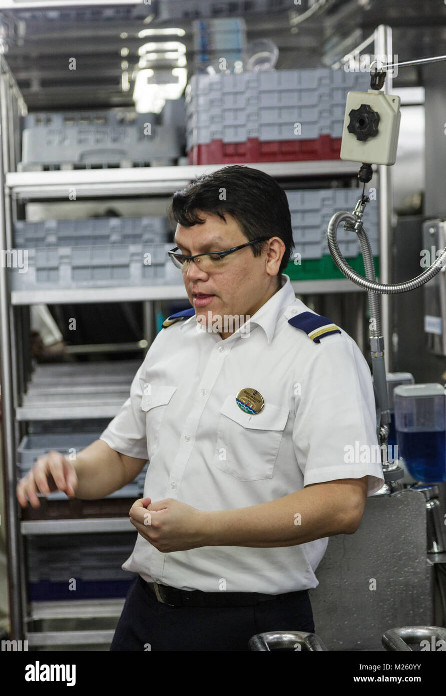 A commercial kitchen in a restaurant with cooks, food preparers and ...