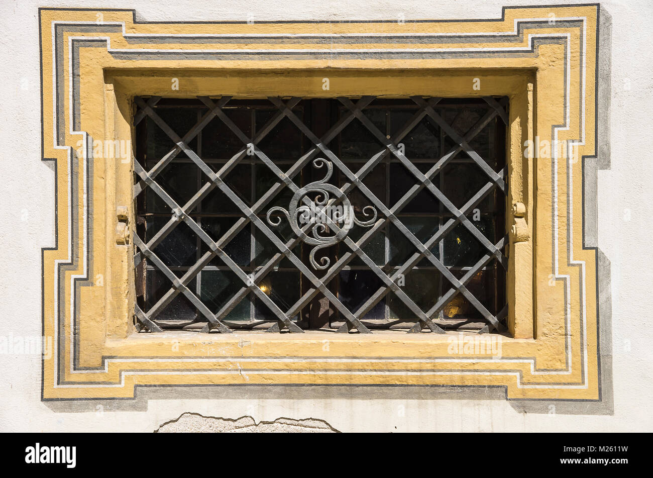 Basement window at the historic Ratskeller (cellar of the town hall) in ...