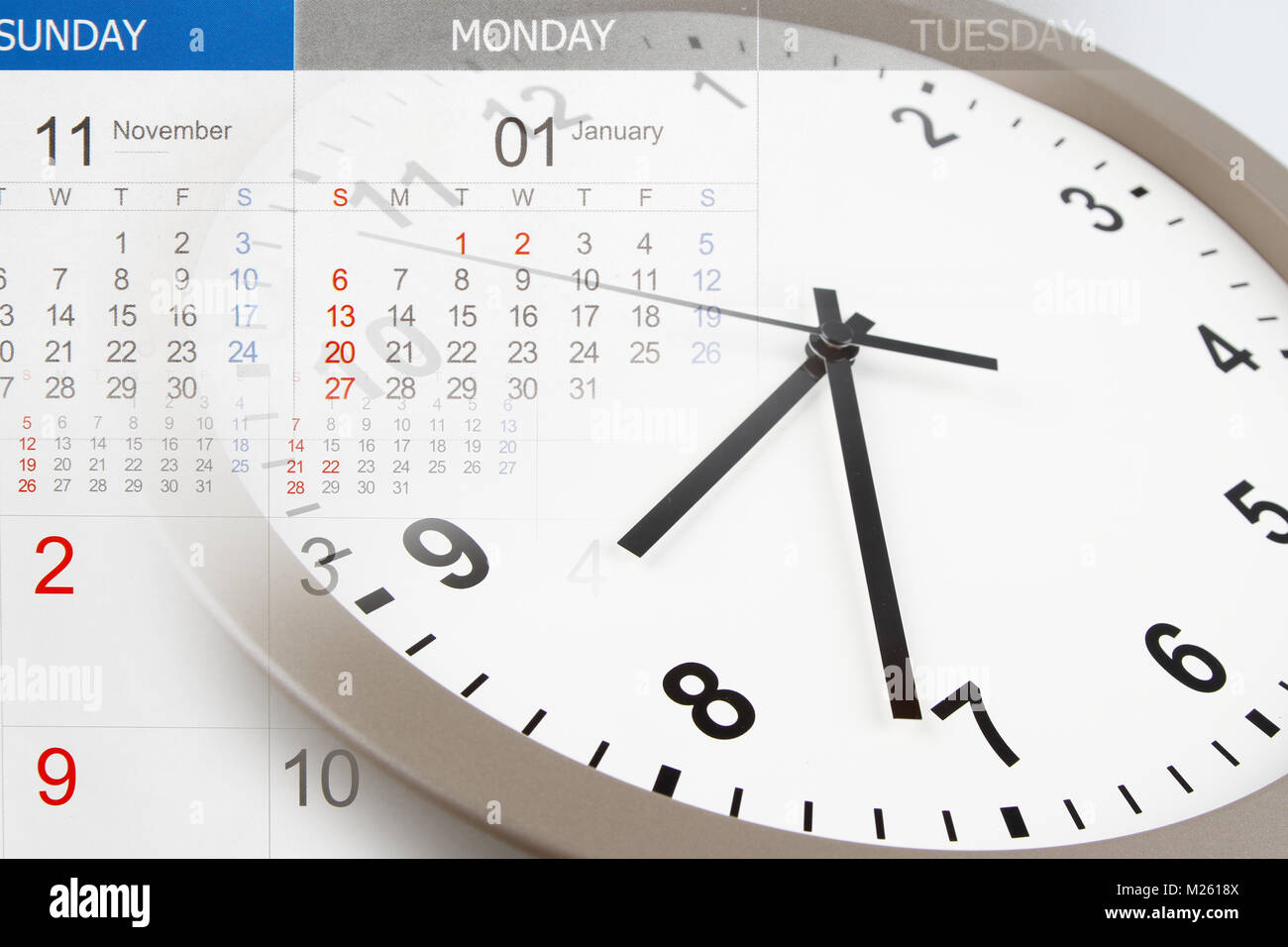 Clock face and calendar composite Stock Photo - Alamy