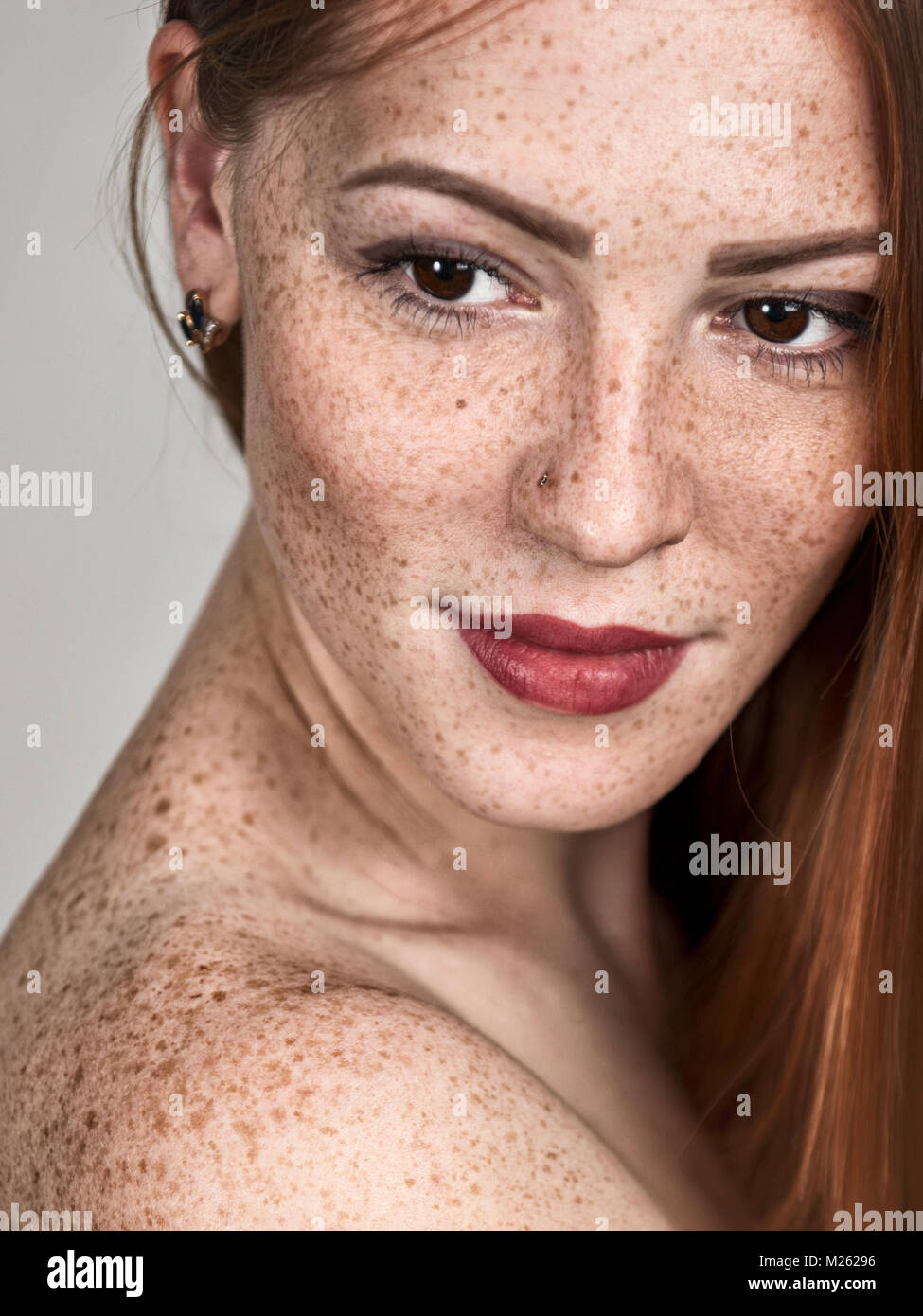 Portrait Of A Beautiful Young Red Haired Woman Female Face Closeup