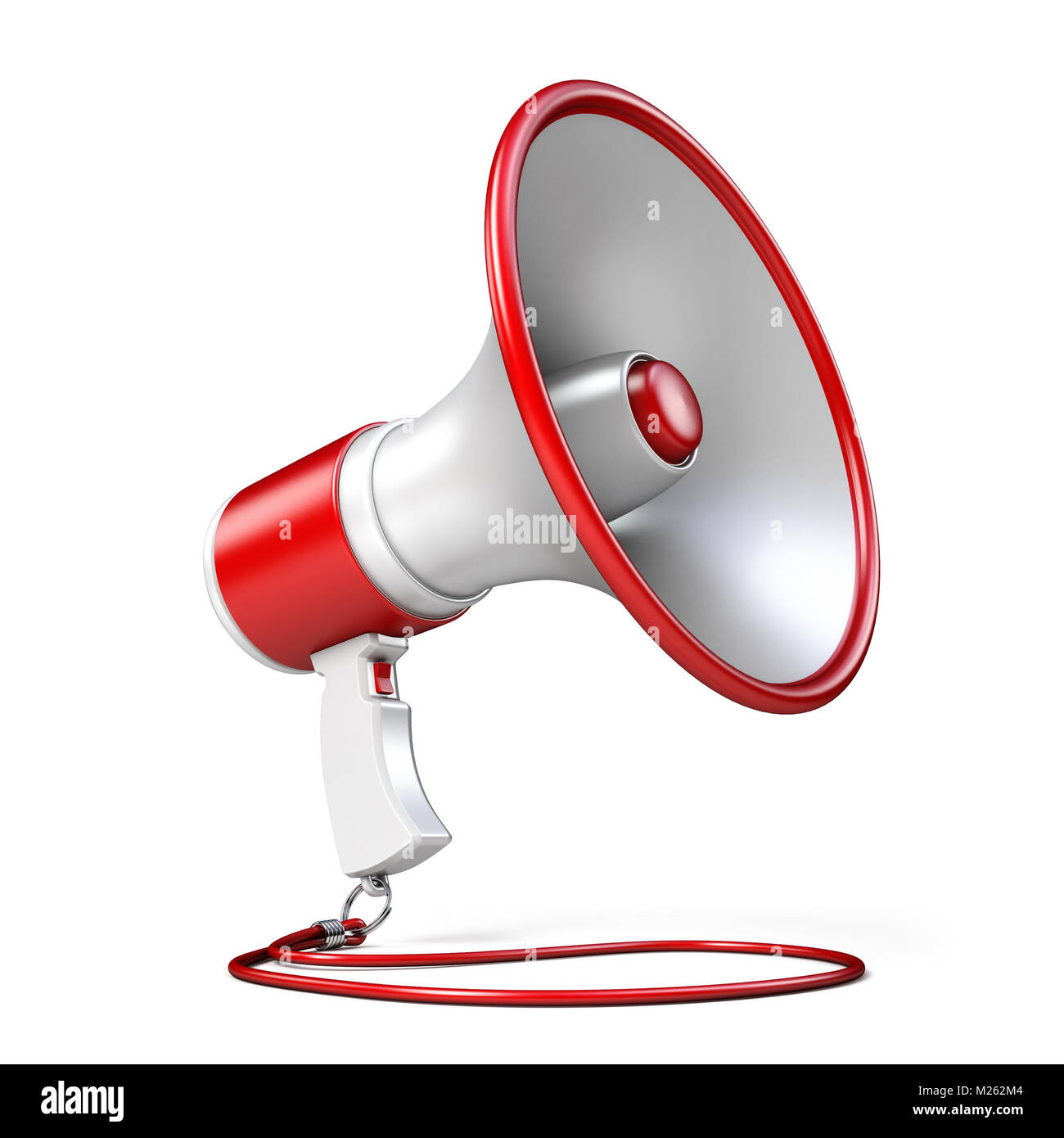 Red and white megaphone 3D render illustration isolated on white ...