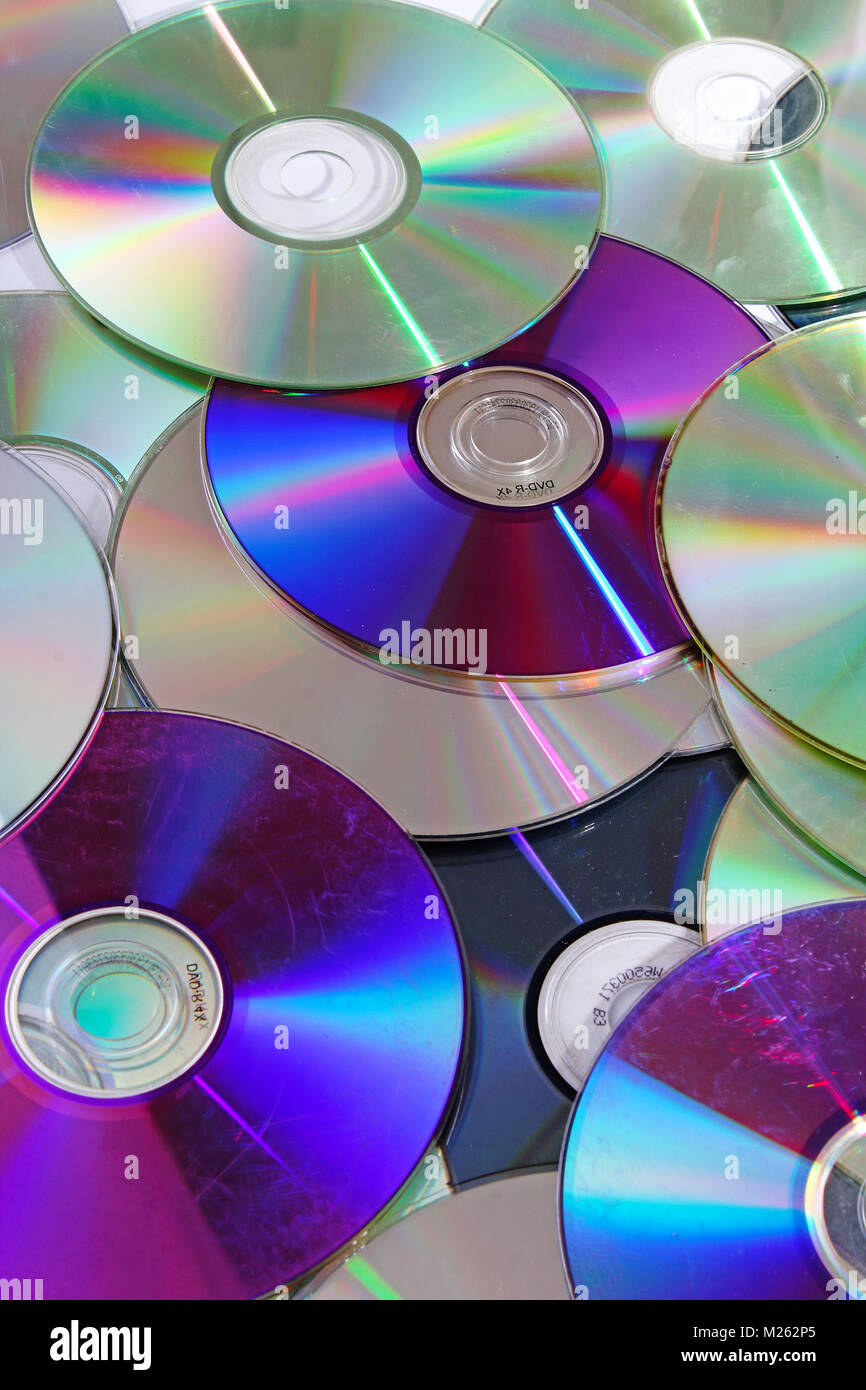 Cd,dvd reflective shiny cd dvds blue ray texture pattern. Close up ...