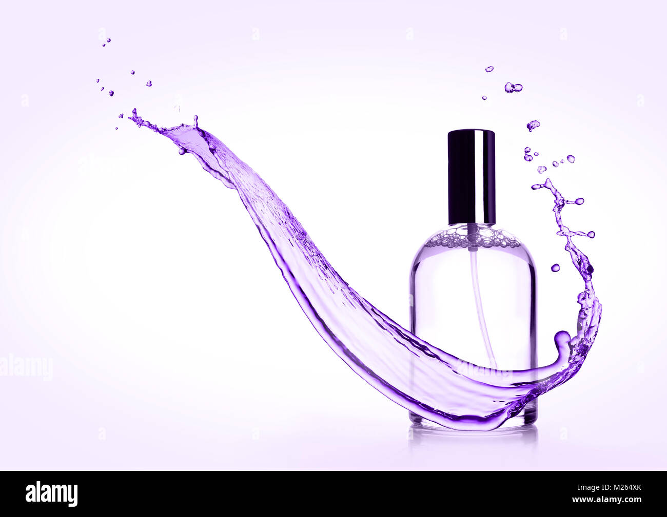 Luxury violet purple liquid perfume bottle with splashes on purple ...