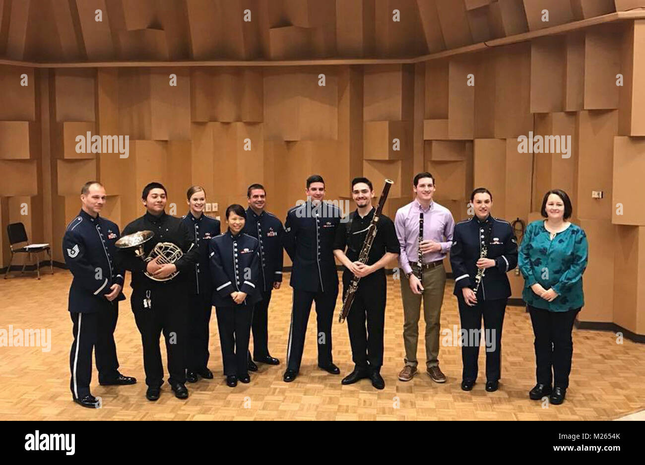 The U.S. Air Force Golden West Winds woodwind quintet teaches students during a master class at ...