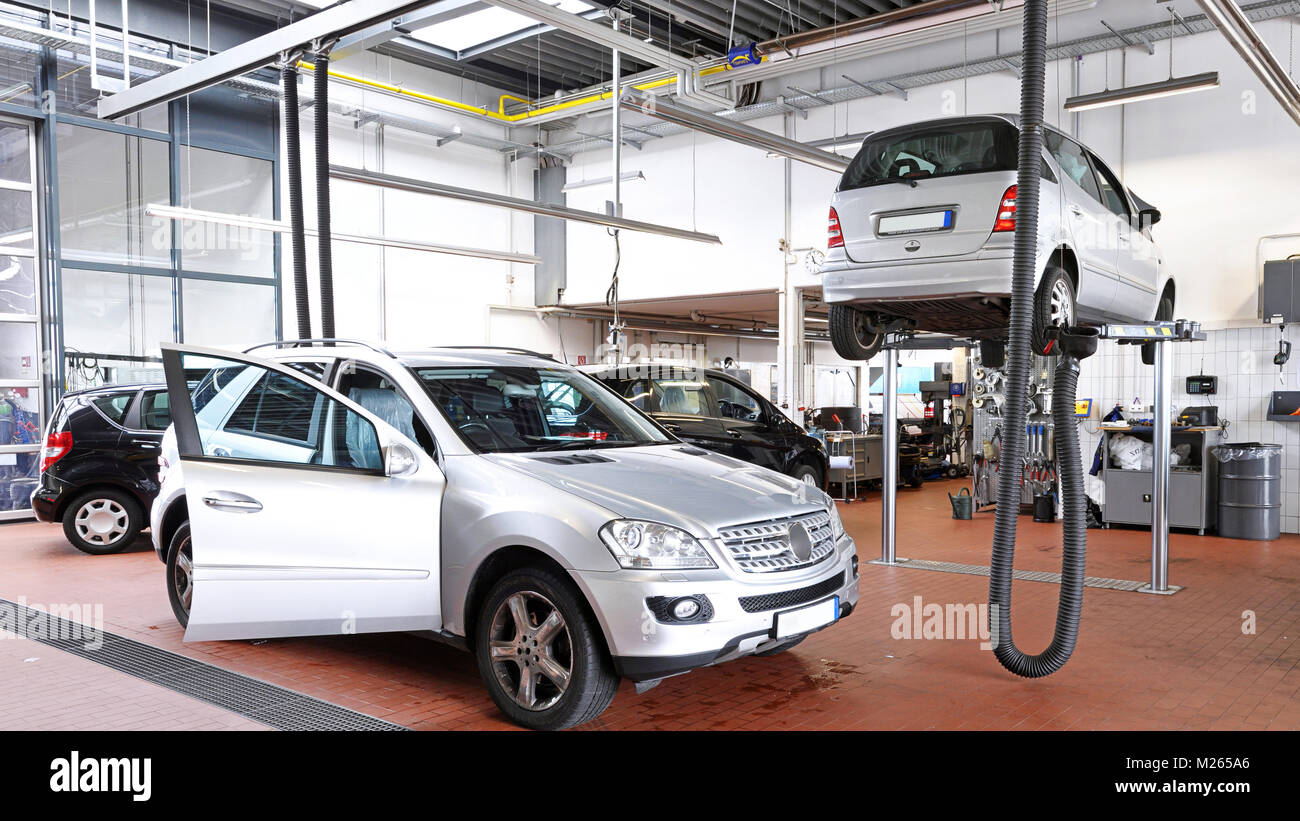 vehicles in a garage - repair and inspection of cars on a lifting ...