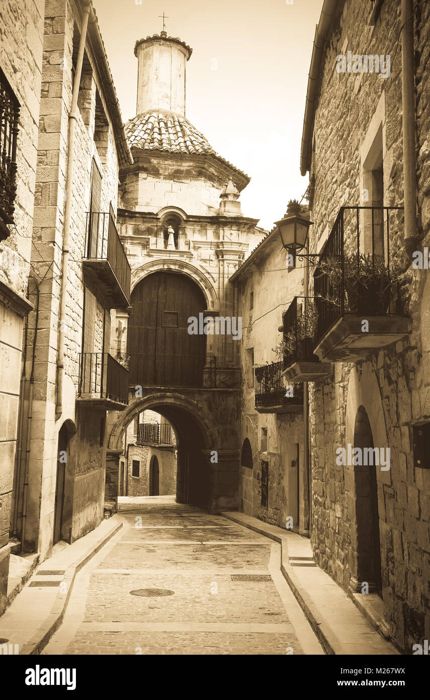 Street and Chapel of San Antonio de Padua. Calaceite, Spain Stock Photo ...