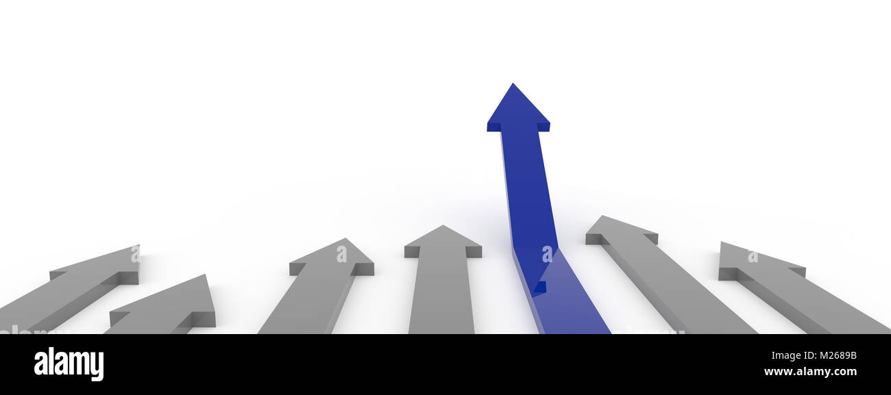 Blue rising arrow on a white background, upswing concept, 3d rendering ...