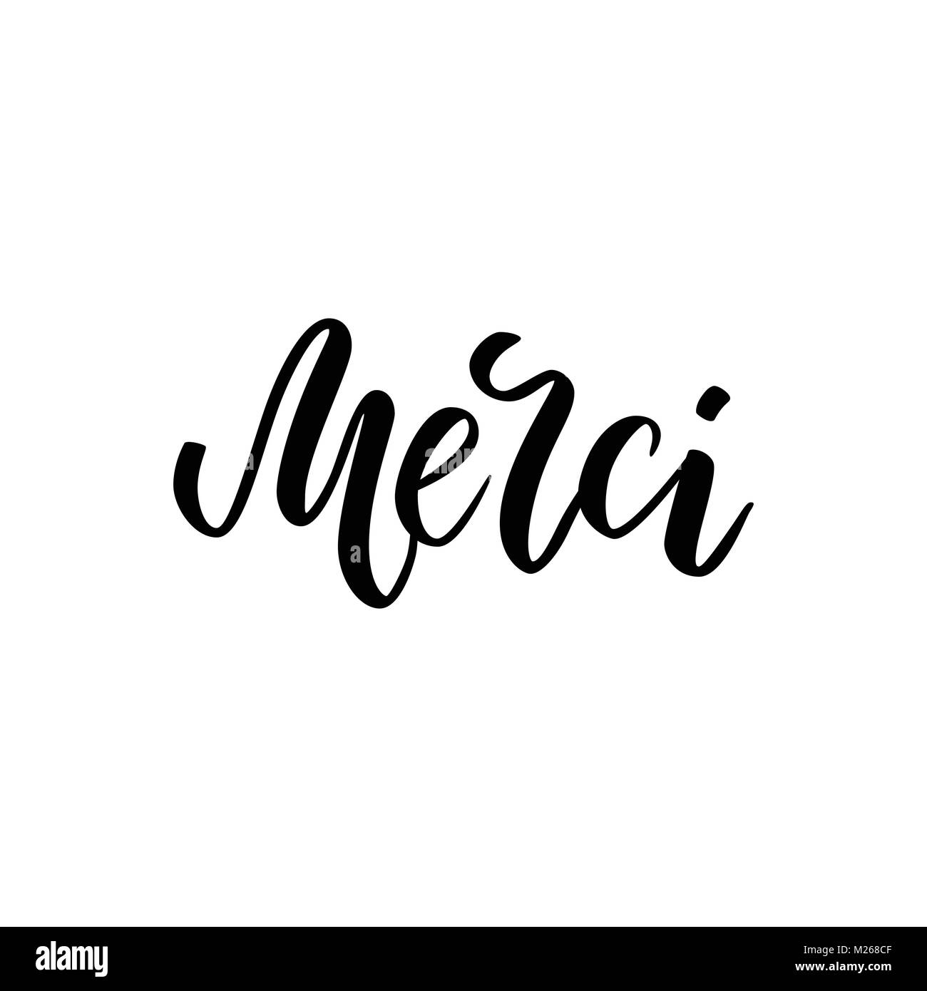 Vector calligraphy. Merci poster or card. Black Letters isolated on the ...