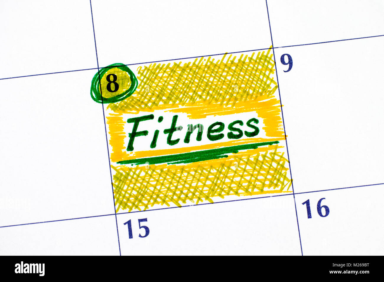Reminder Fitness in calendar. Close-up Stock Photo - Alamy