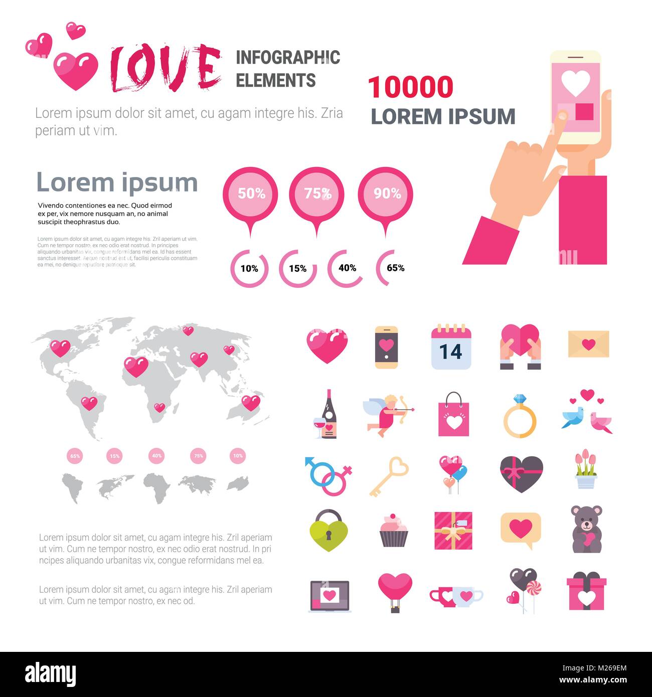 Valentines Day Infographic Set Of Template Elements Icons Over Pink ...