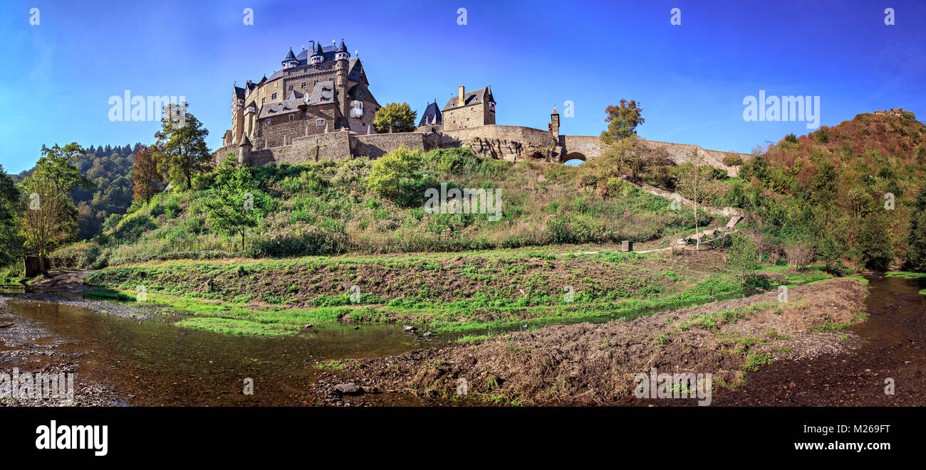 The Eltz Castle, a medieval castle in the hills above the Moselle River ...