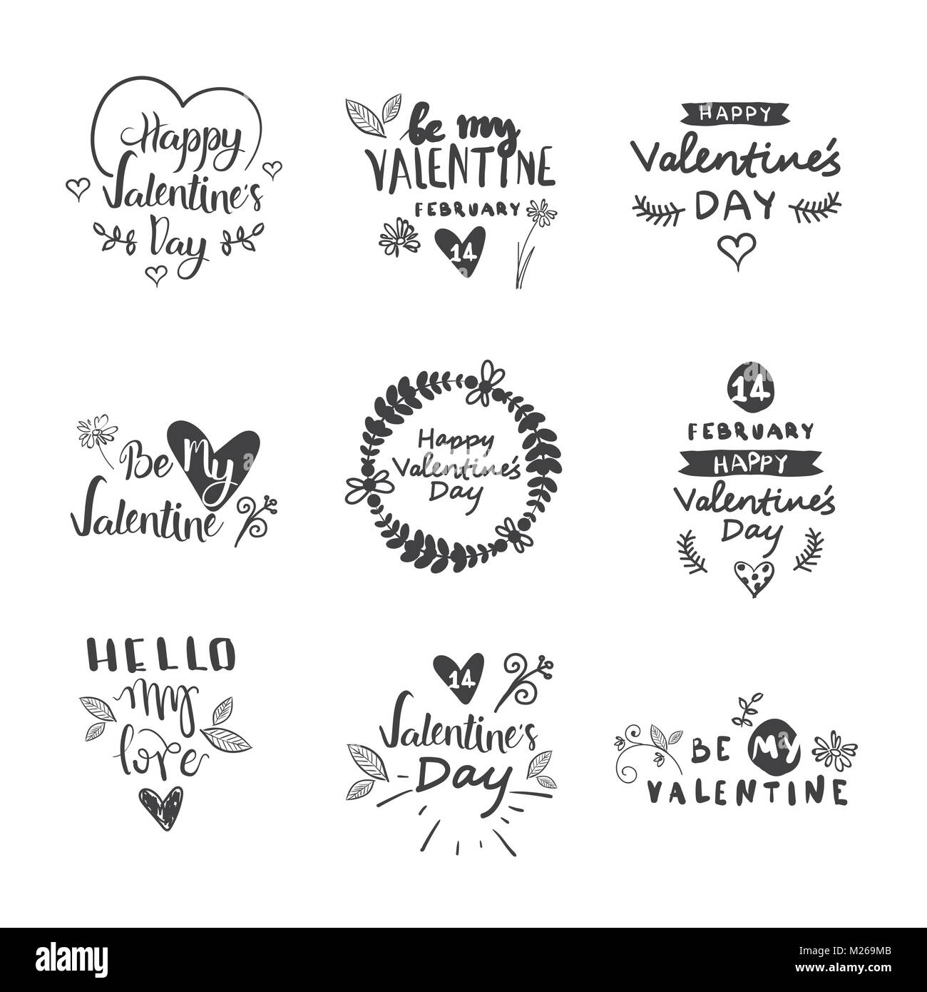 Valentines Day Typography Lettering Logo Set. Design Emblems, Quote ...