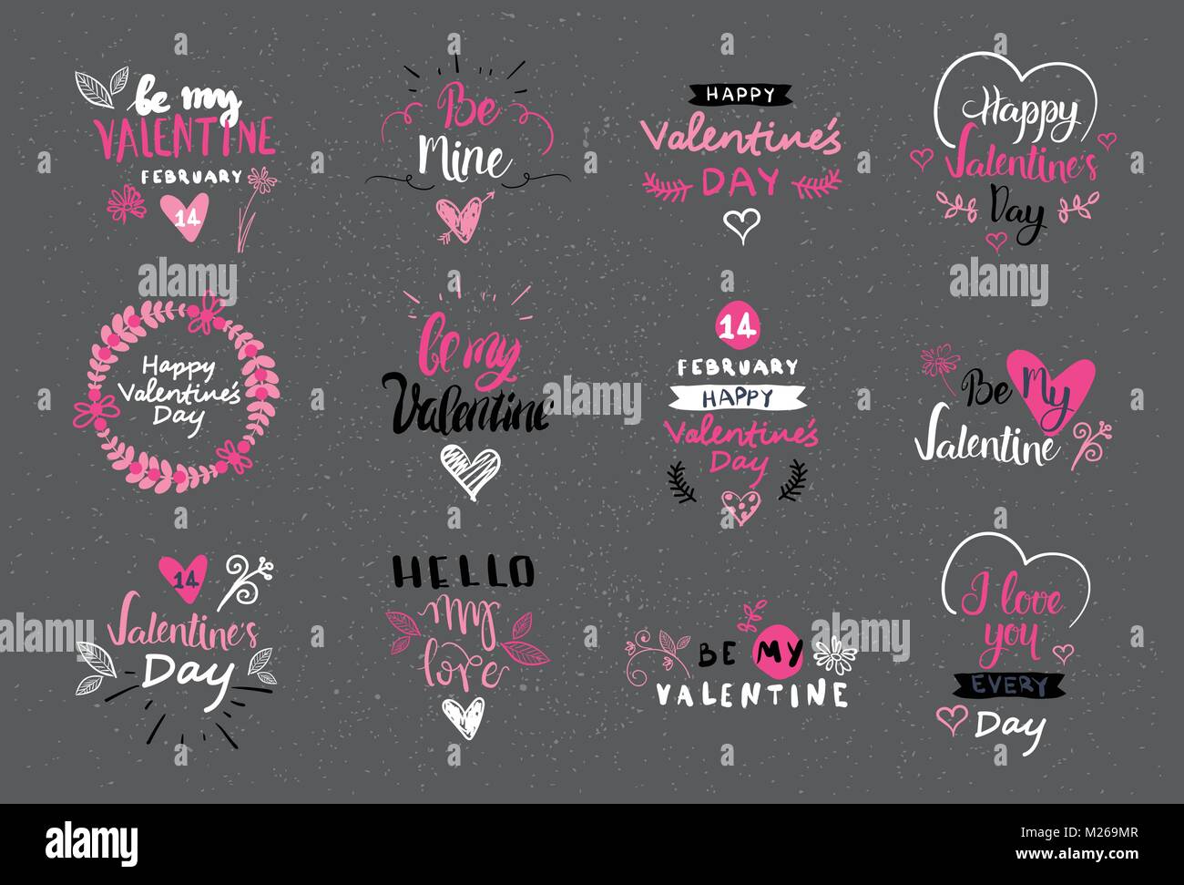 Valentine Day Lettering Design Set Hand Drawn Logos, Labels And ...