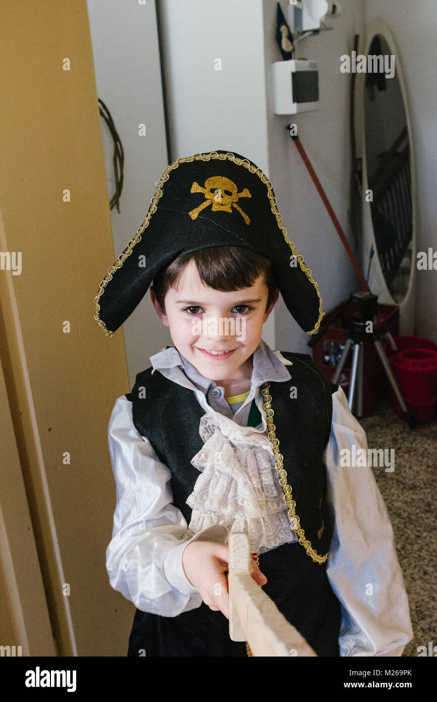 portrait of smiling child dressed as a pirate at home Stock Photo - Alamy