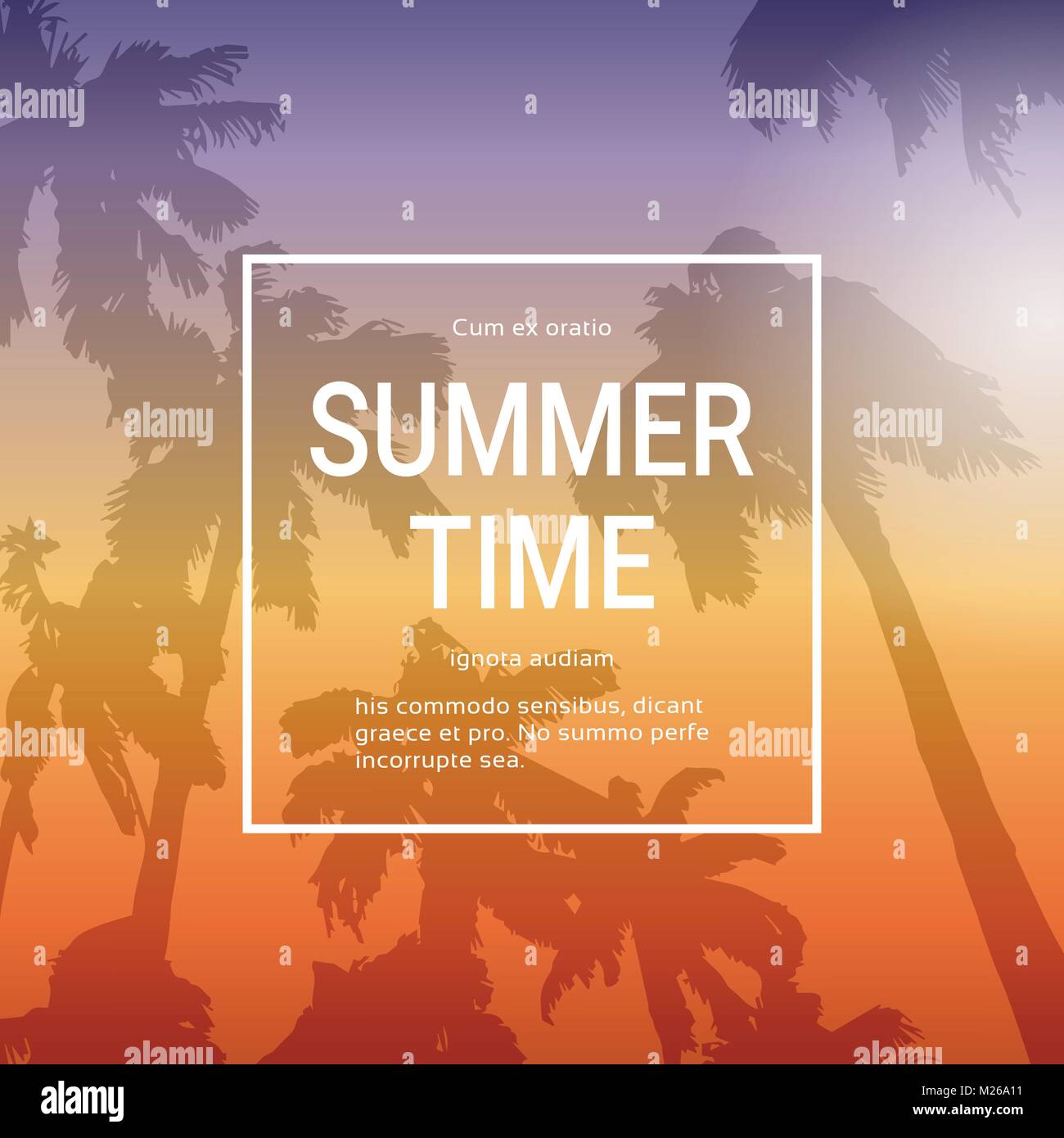 Summer Time Template Poster Background With Palm Trees Over Sunset ...