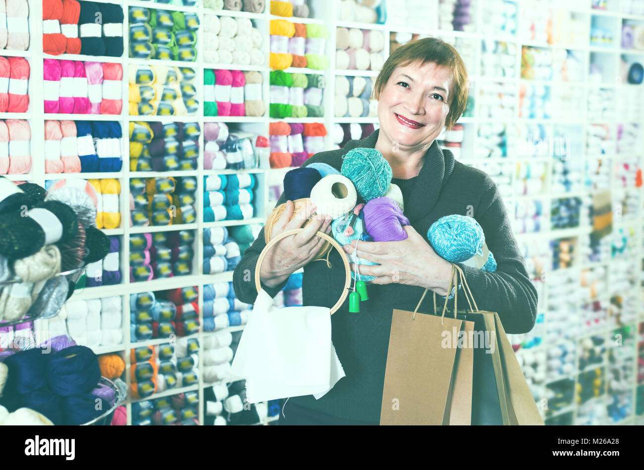 Shelf in store with wool balls hi-res stock photography and images - Alamy