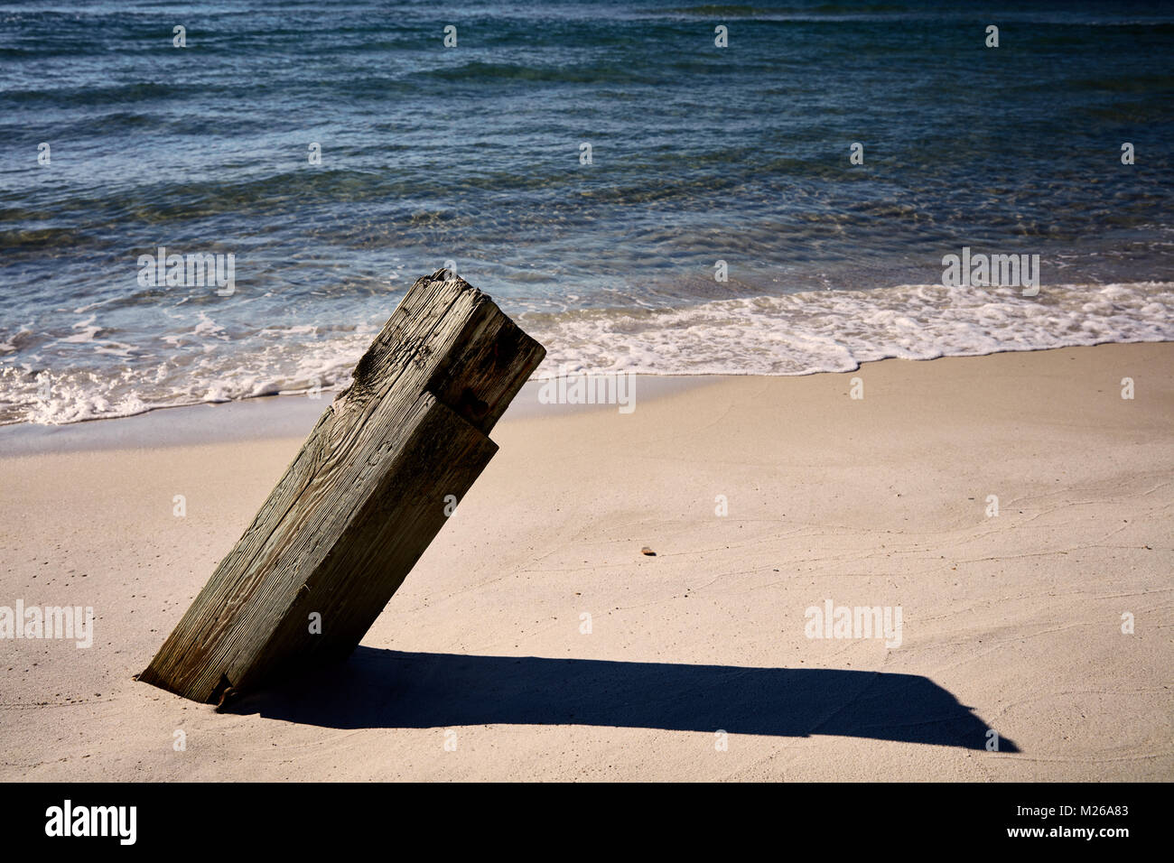 Timber embedded in the sand on a beach Stock Photo - Alamy