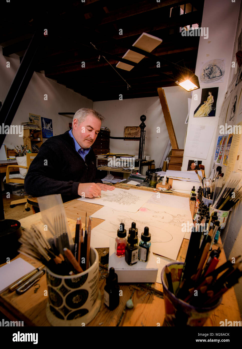 Illustrator and political cartoonist Chris Riddell at his Brighton ...