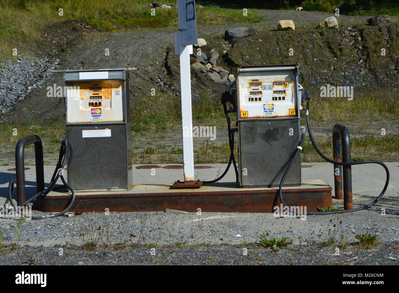No fuel at rotten out-of-use-fuelstation Stock Photo - Alamy