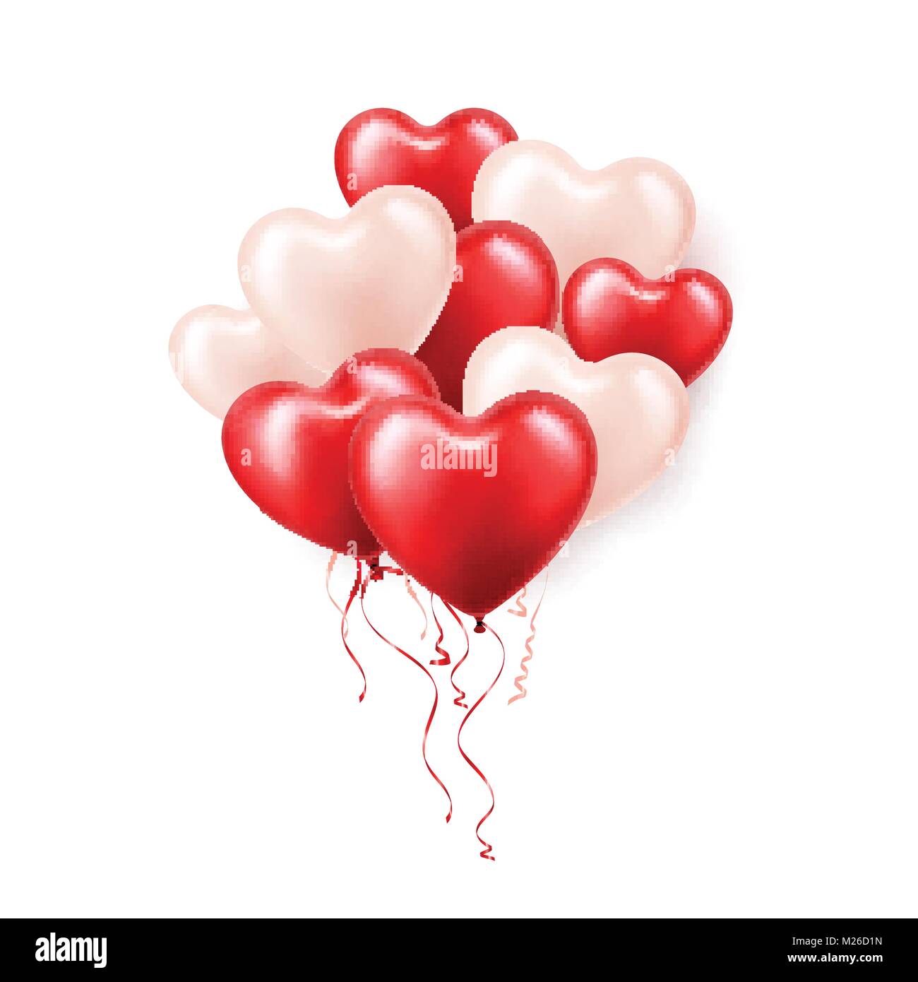 Valentine s day abstract background with red 3d balloons. Heart shape ...