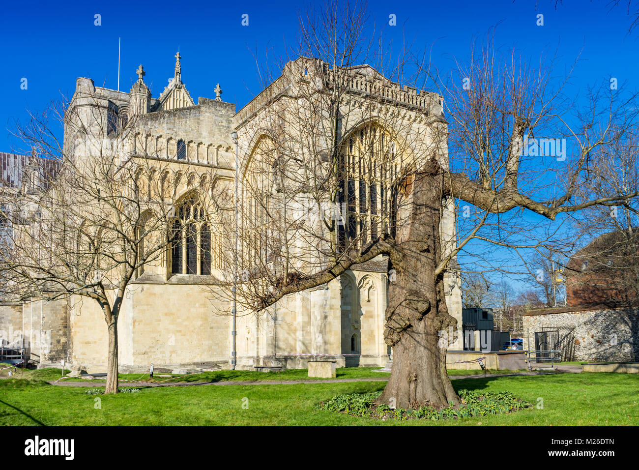 East side of Winchester Cathedral February 2018, Winchester, England ...