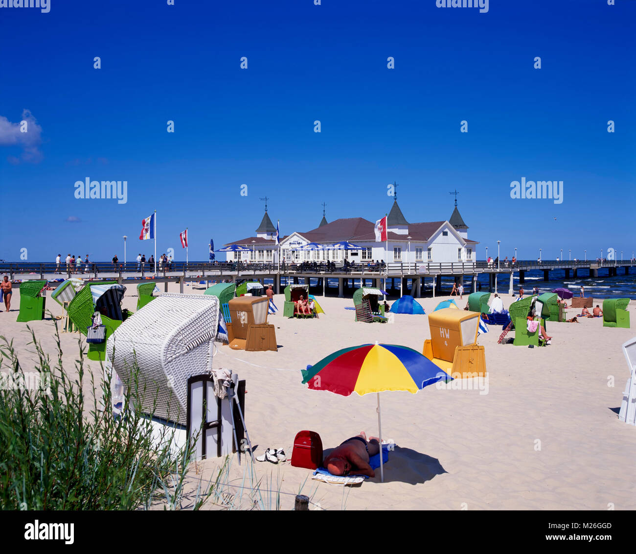 Ahlbeck pier and beach, Usedom island, Mecklenburg Western Pomerania ...