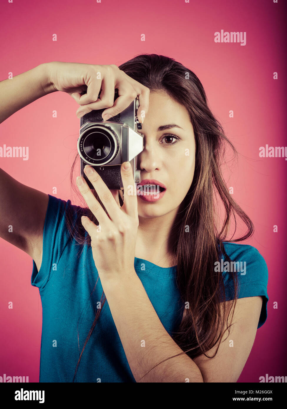 Surprised Girl Pointing On Face High Resolution Stock Photography and ...