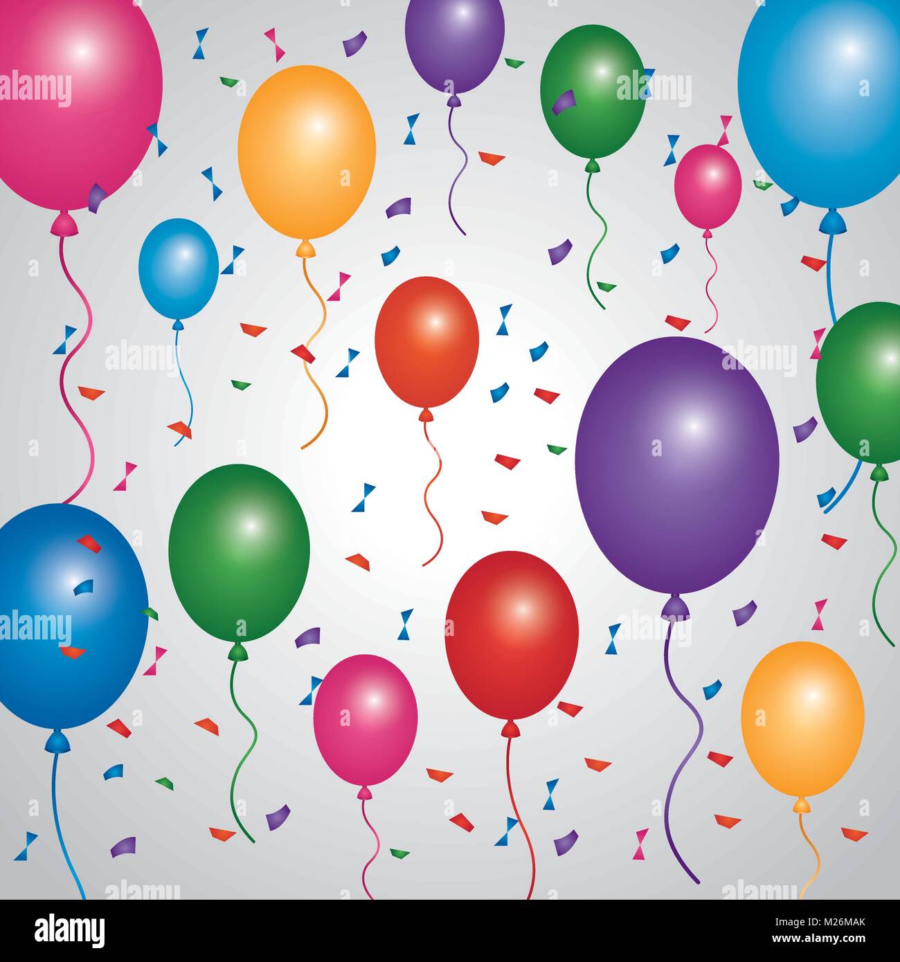 poster multicolored balloons flying confetti decoration Stock Vector ...