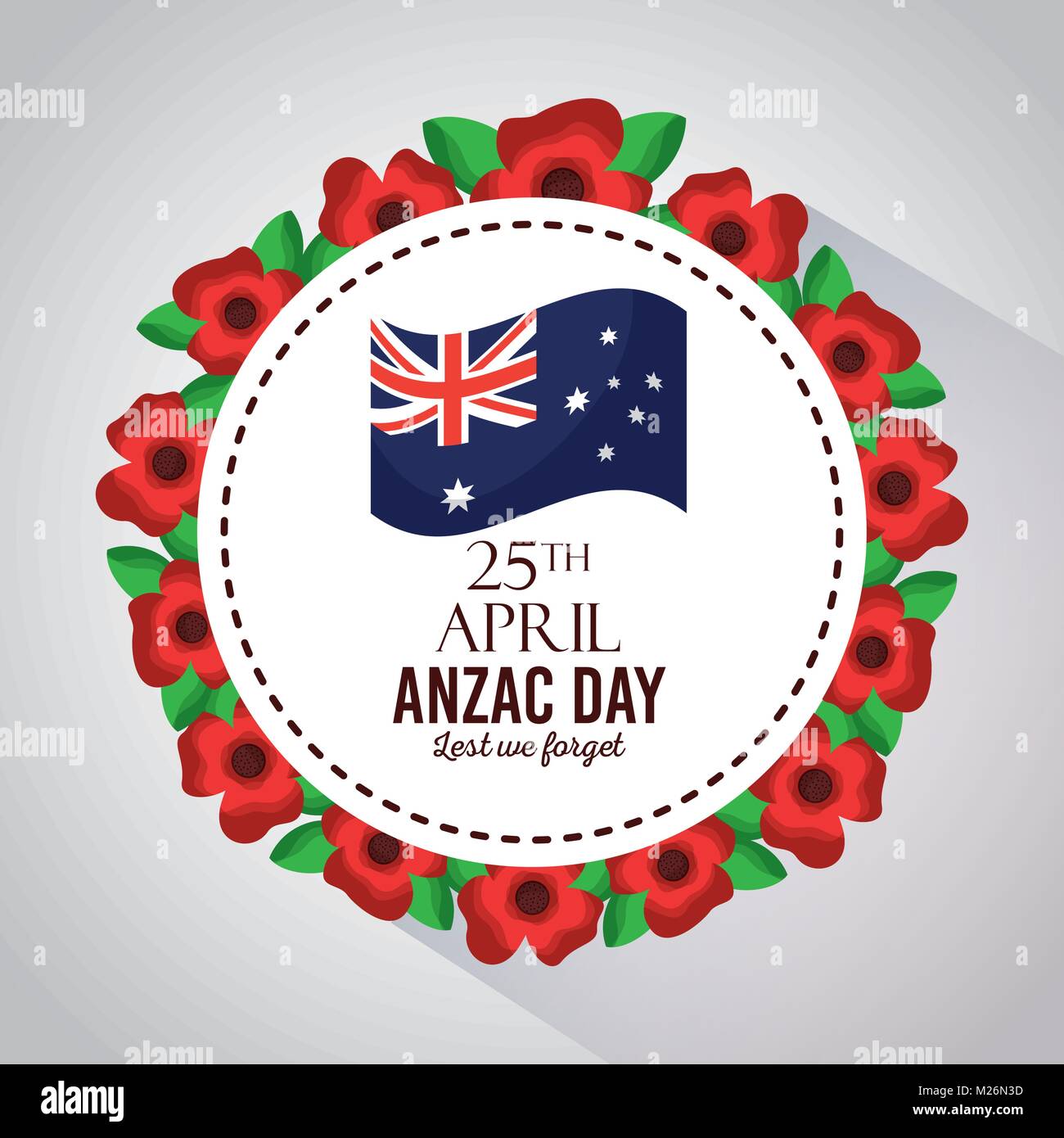 anzac day lest we forget badge flowers border decoration Stock Vector ...