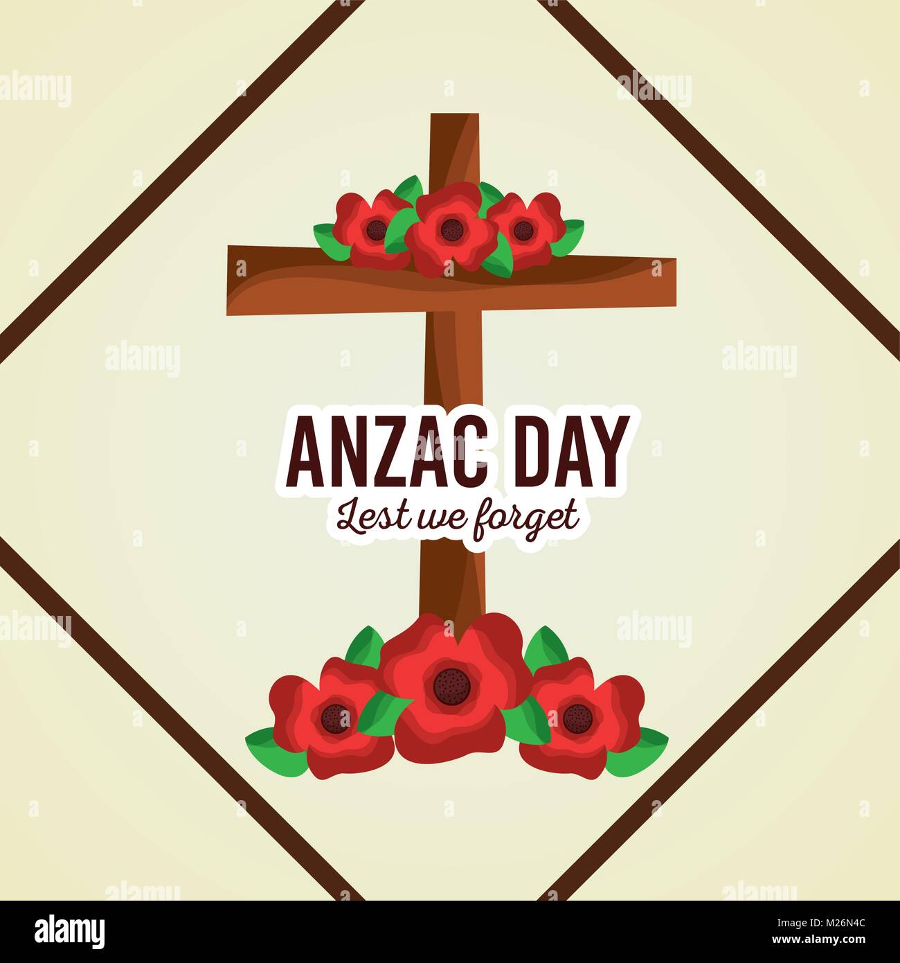 anzac day lest we forget cross decoration floral poster Stock Vector ...