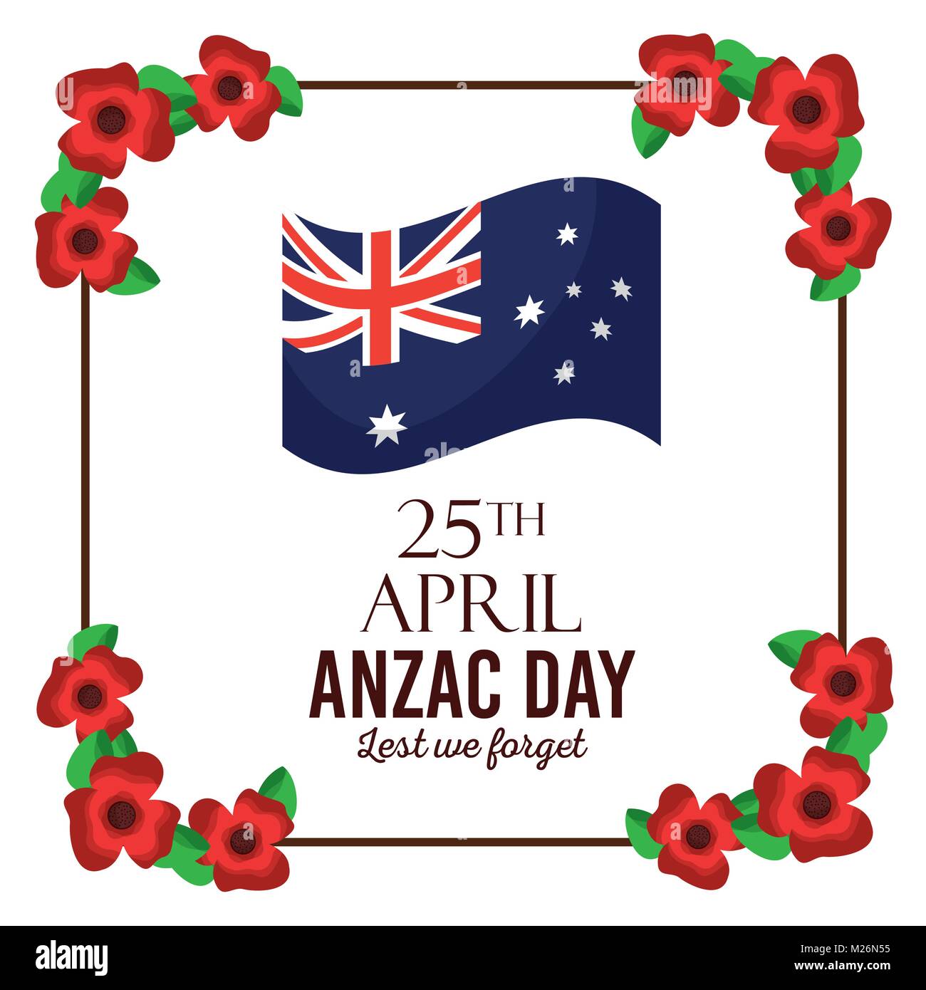 anzac day lest we forget poster invitation flag frame floral decoration ...