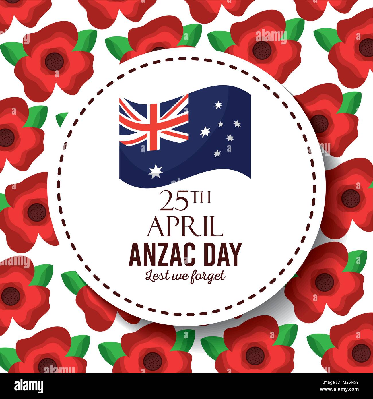anzac day lest we forget badge australian flag red flower background ...