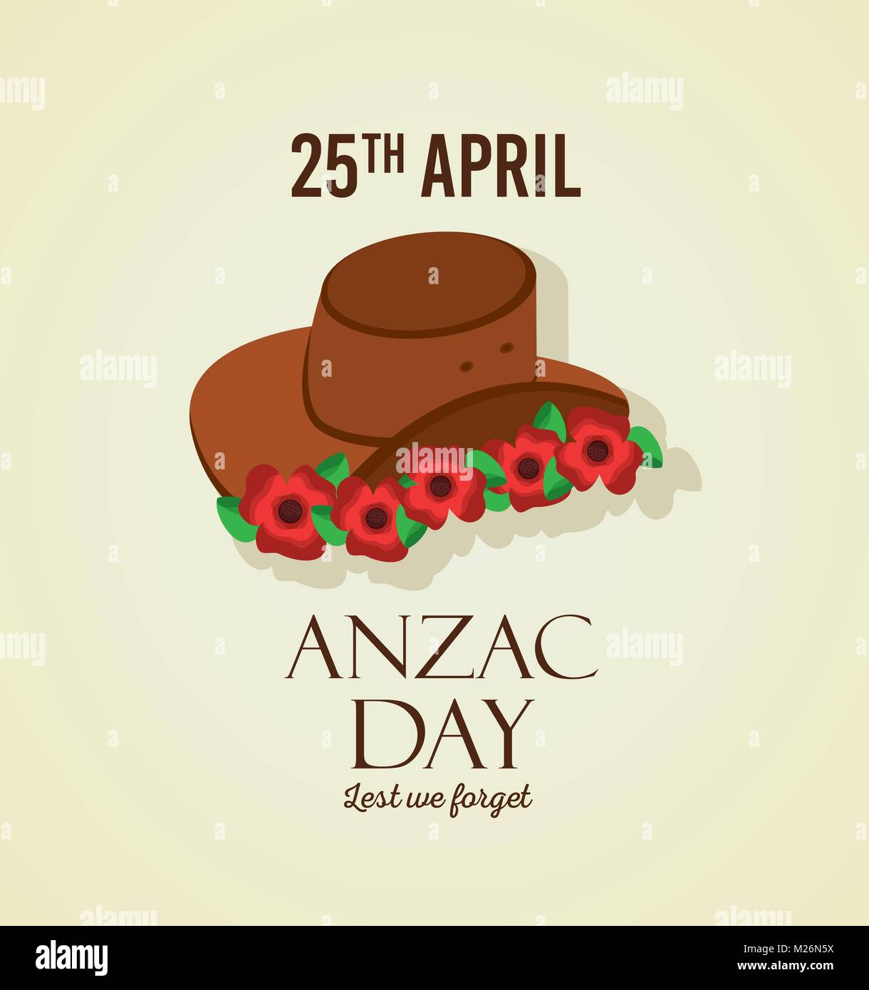 anzac day lest we forget 25 april hat and flowers decoration Stock ...