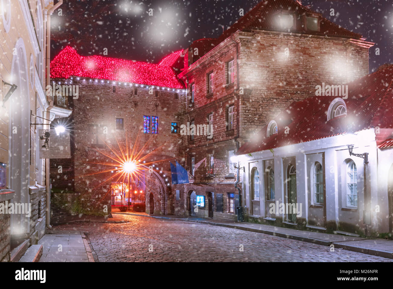 Night street in the Old Town of Tallinn, Estonia Stock Photo - Alamy