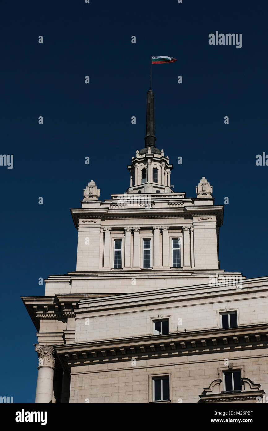 Exterior of the communist-era architecture style office house of the ...