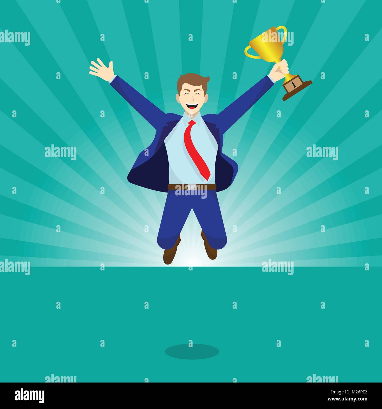 Vector Illustration Business Concept As A Happy Businessman Is Highly ...