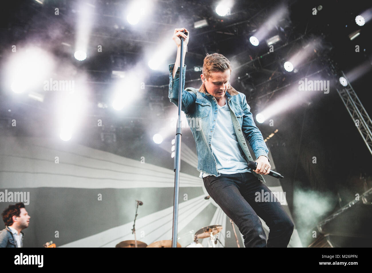 Keane lead singer and musician Tom Chaplin pictured with the microphone ...
