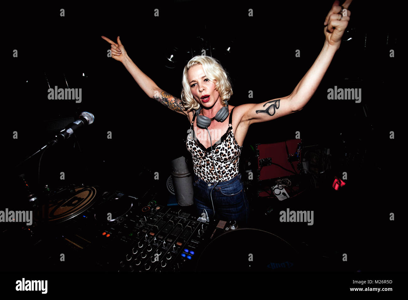 The Danish dj Pixie Monroe on work behind the mixing console and mixing ...