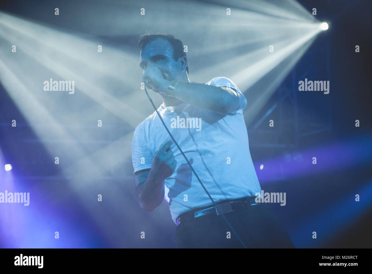 The American synthpop band Future Islands performs a live concert at ...
