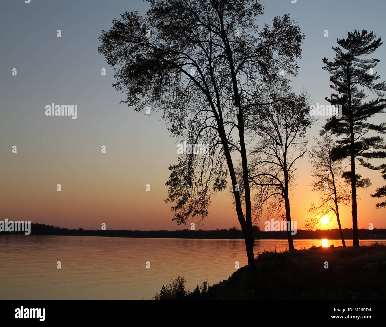 A summer sunset over Lake Simcoe in Ontario, Canada. Landscape format ...