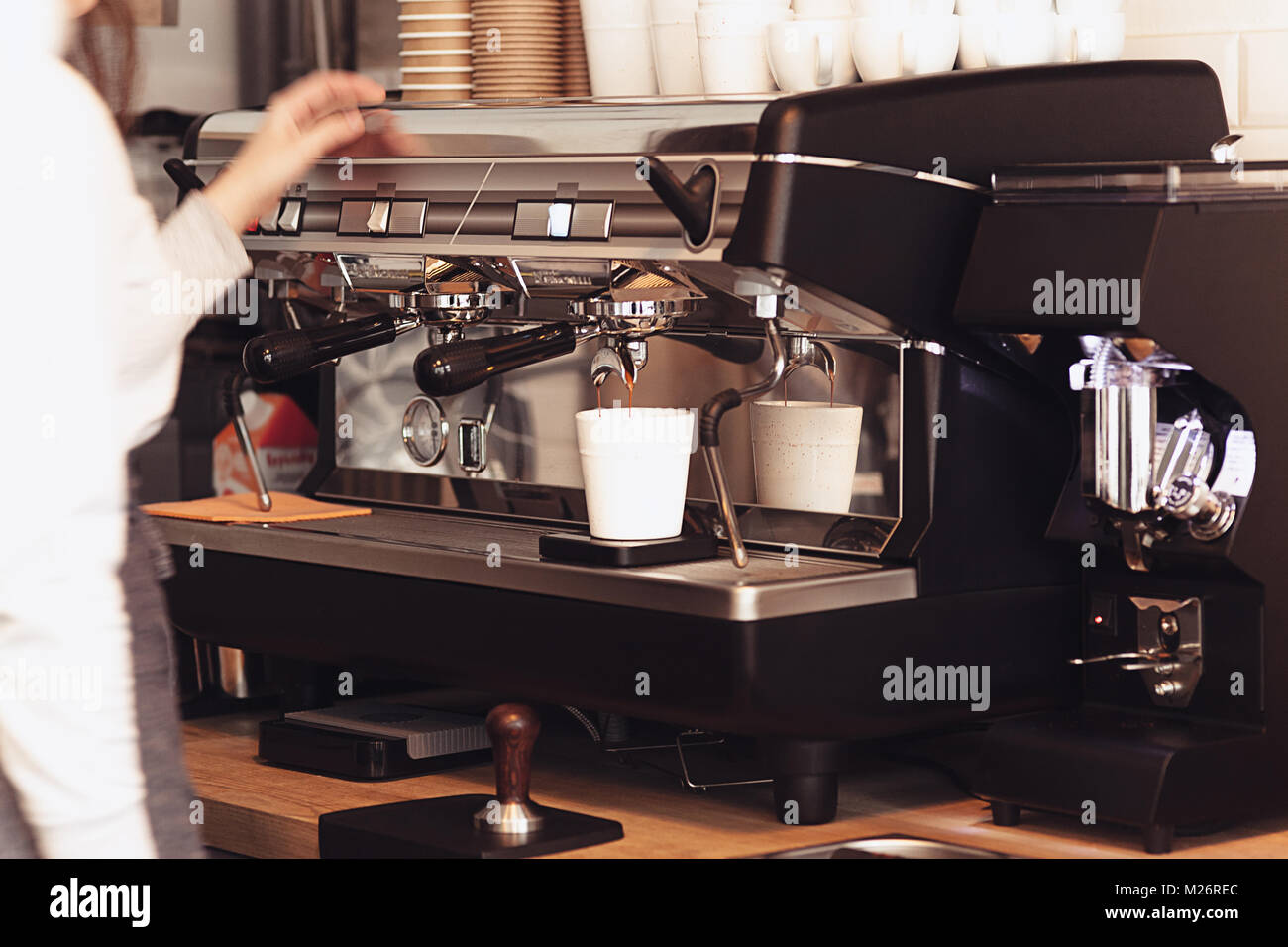 Barista, cafe, making coffee, preparation and service concept Stock ...