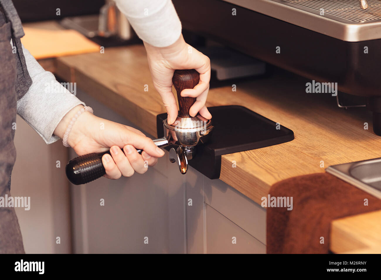 Barista, cafe, making coffee, preparation and service concept Stock ...