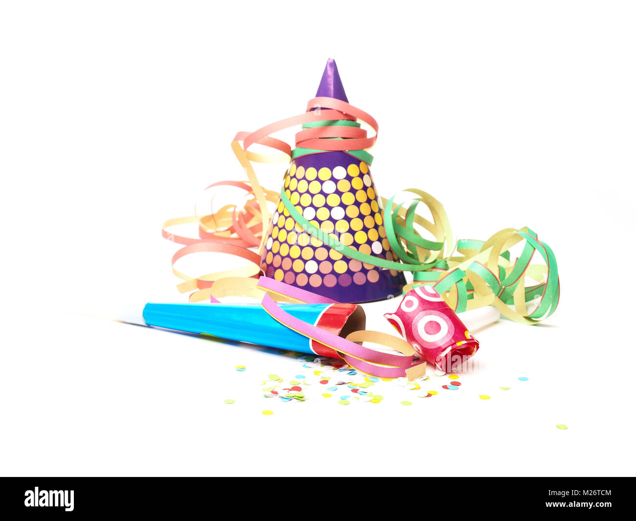 Carnival or birthday utensils on a white background Stock Photo - Alamy