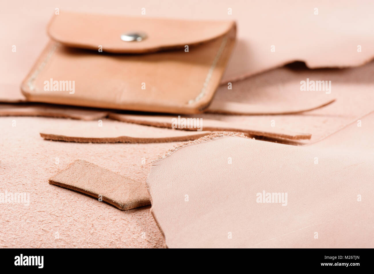 closeup texture of vegetable tanned leather, raw material for leather ...