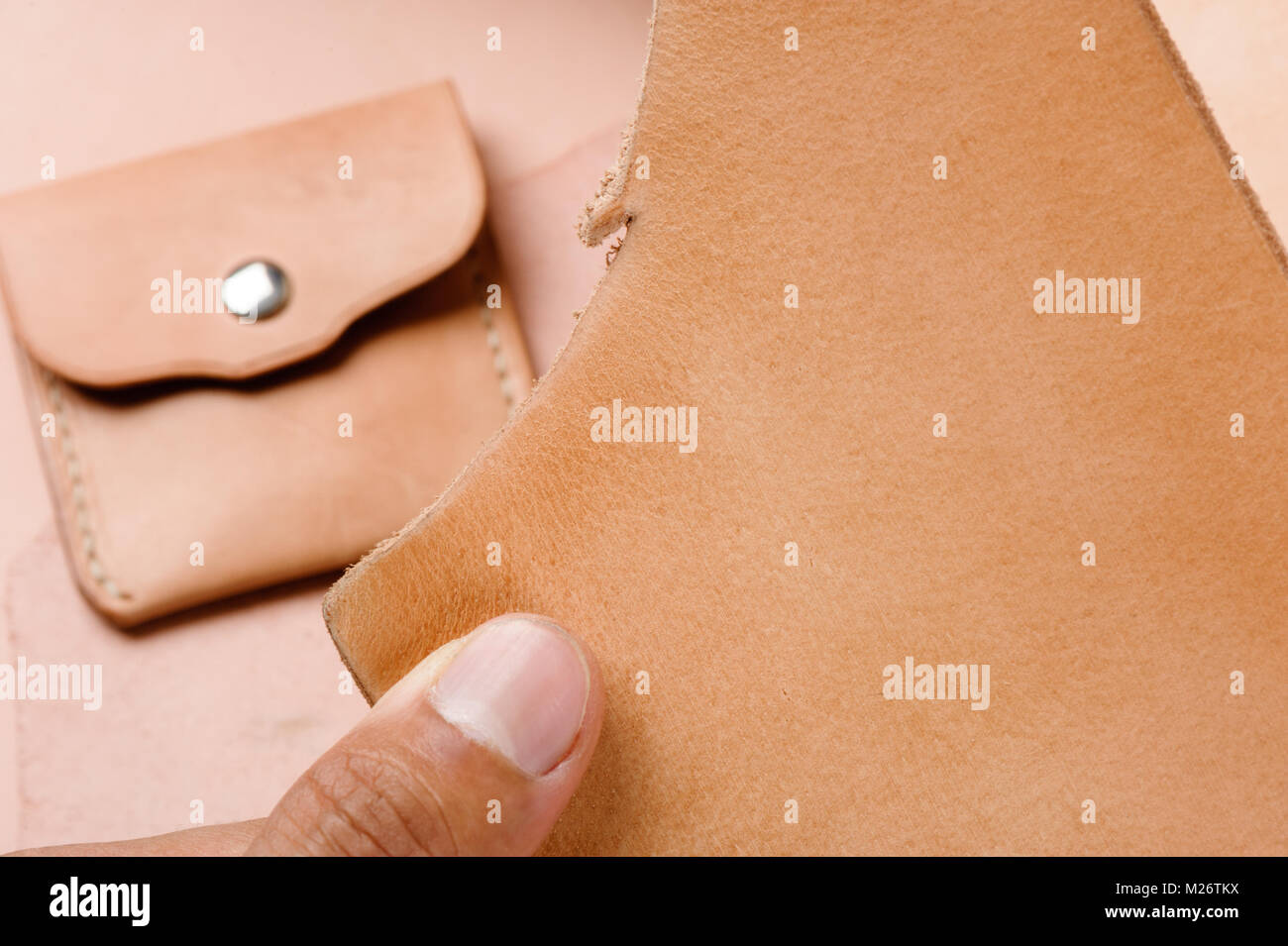 closeup texture of vegetable tanned leather, raw material for leather ...