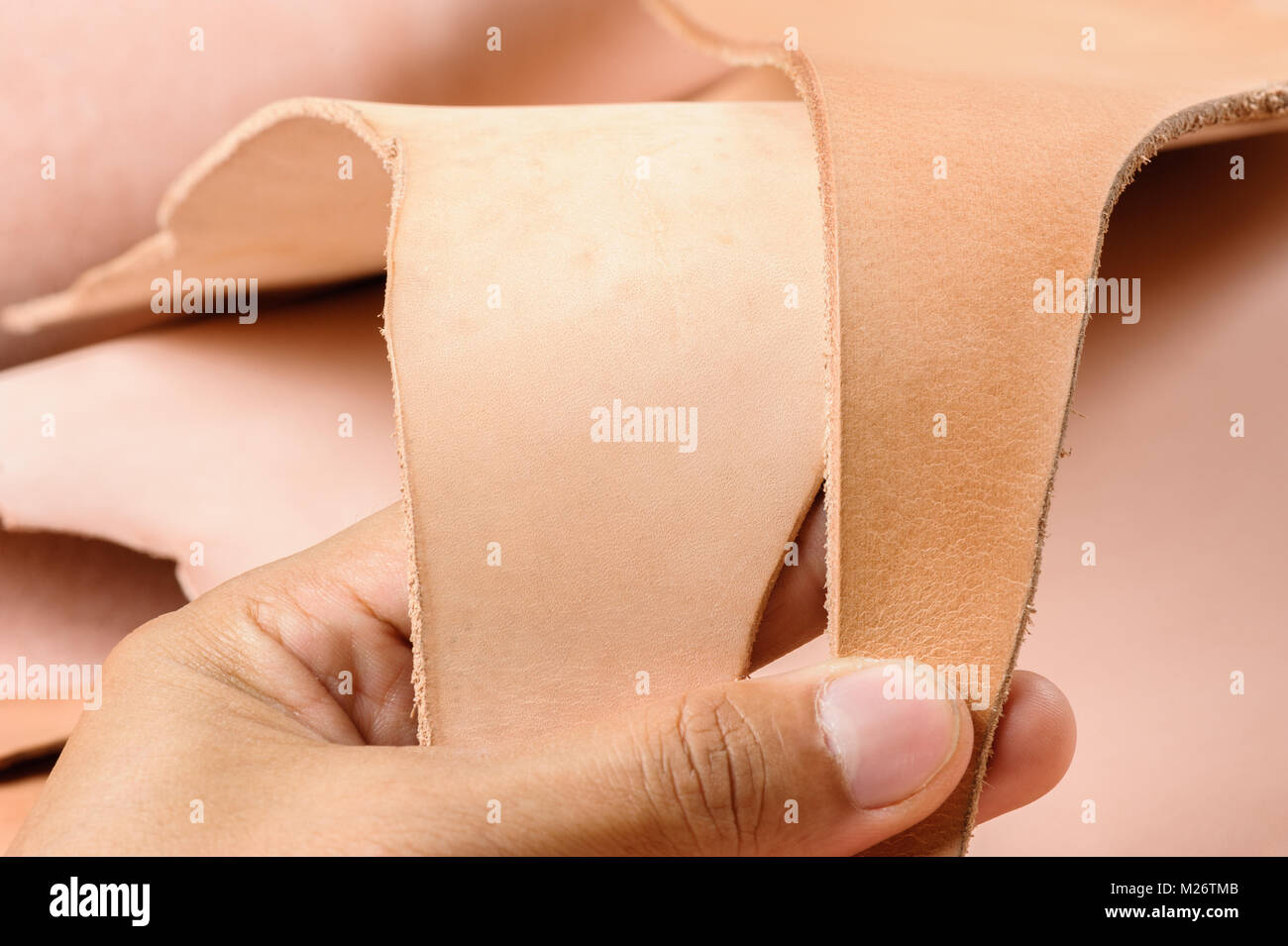 closeup texture of vegetable tanned leather, raw material for leather ...