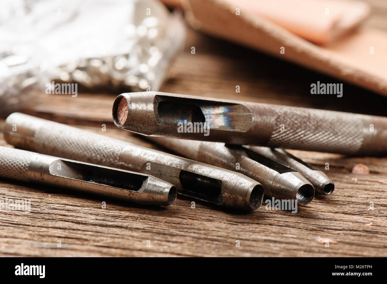 metal round puncher for leather work and DIY Stock Photo - Alamy